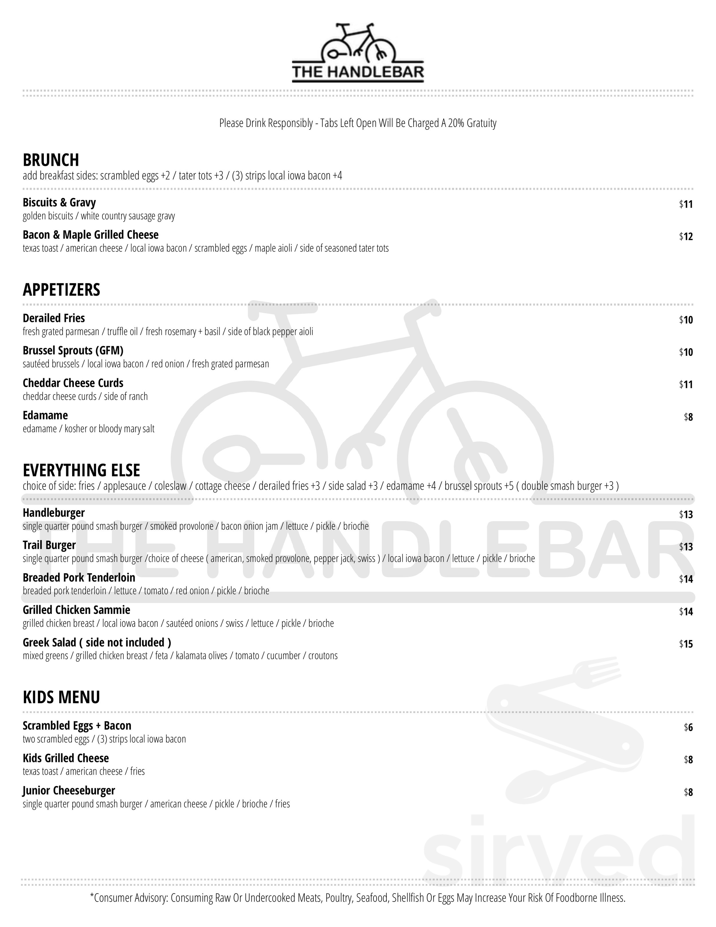 Menu - Dallas Center IA's The HandleBar | Sirved