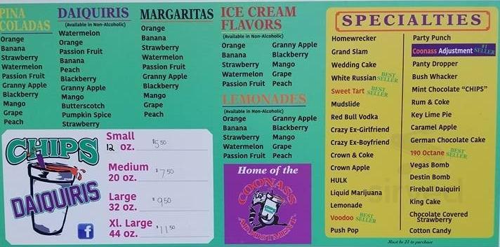 Chip's Daiquiris Express menu in Opelousas, Louisiana, USA