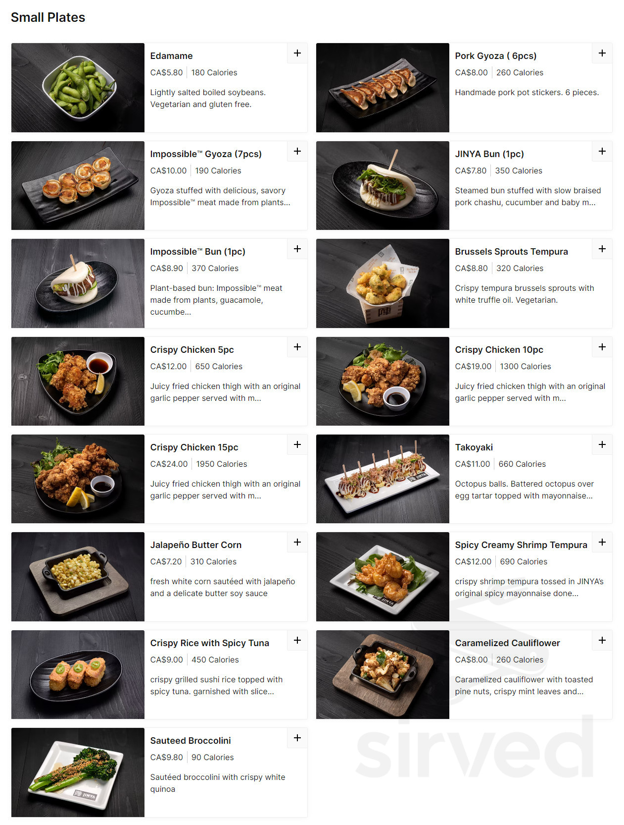 JINYA Ramen Bar menu in Burnaby, British Columbia, Canada