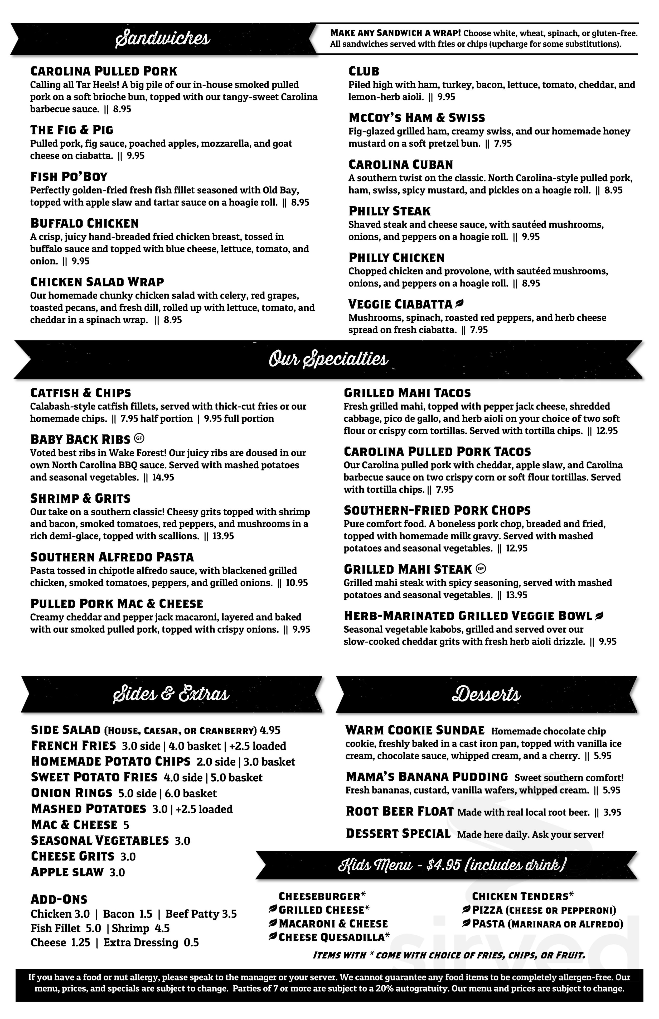 Real McCoy's menus in Wake Forest, North Carolina, United States