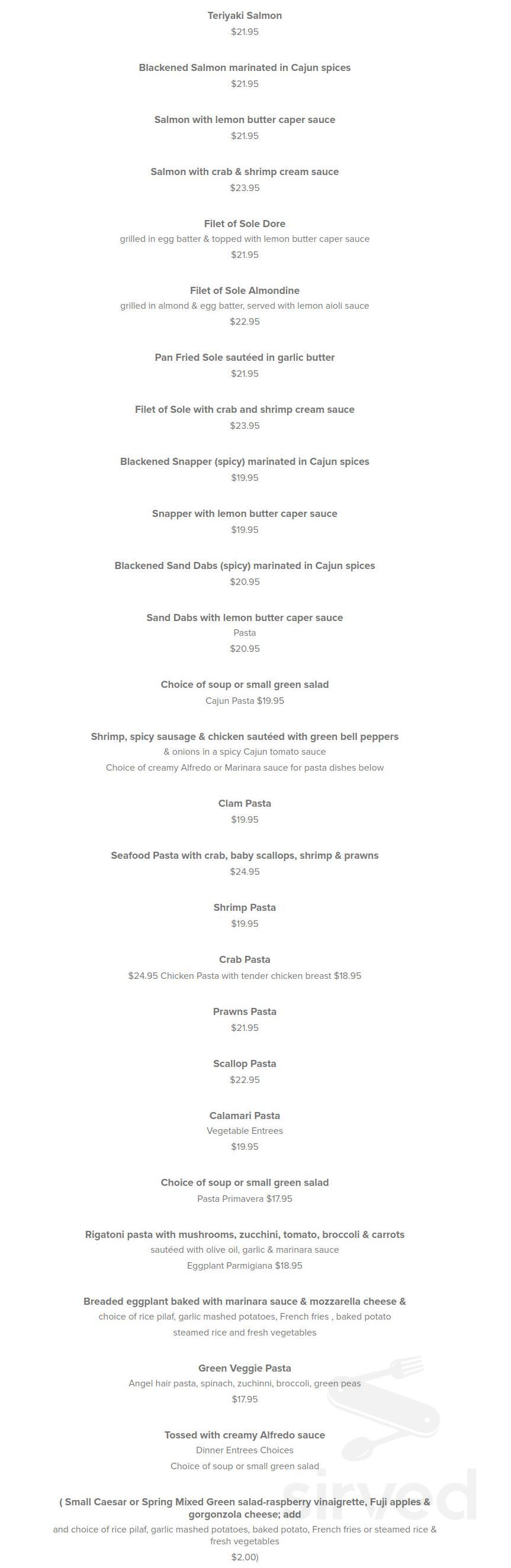 Menu - Alameda CA's Pier 29 Waterfront Restaurant & Bar | Sirved