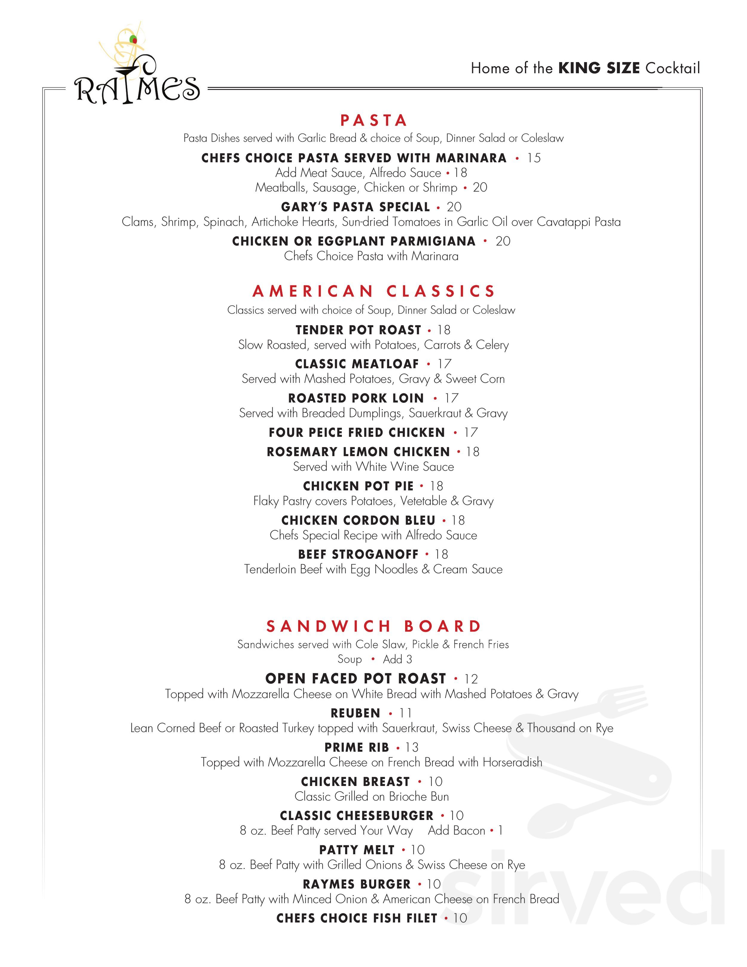 Raymes Steak & Fish House menus in Lisle, Illinois, United States