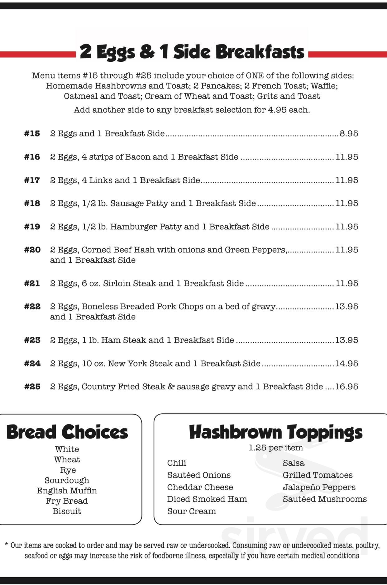 Tippy cow cafe menu in Billings, Montana, USA