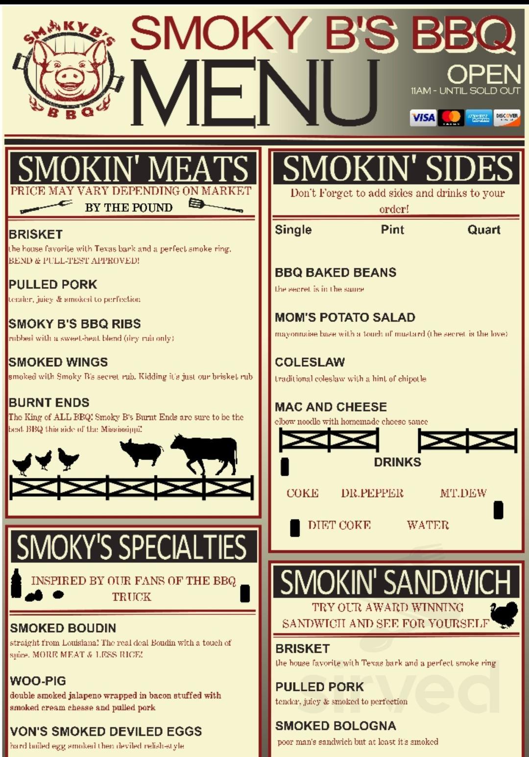 Smoky B's BBQ menu in Van Buren, Arkansas, USA