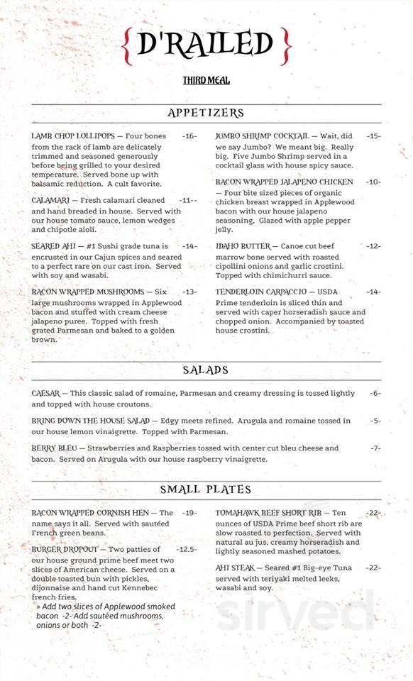 D'railed menu in Idaho Falls, Idaho, USA