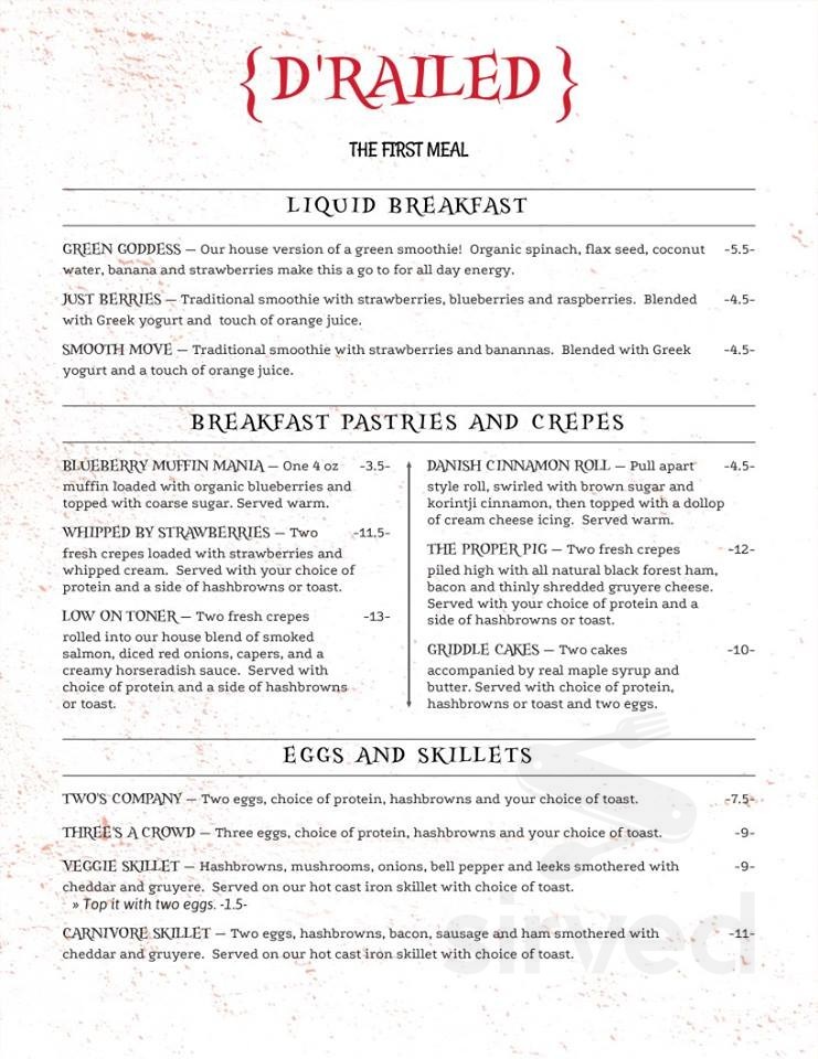 D'railed menu in Idaho Falls, Idaho, USA