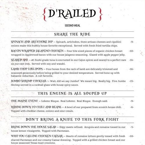 D'railed menu in Idaho Falls, Idaho, USA