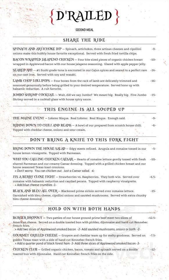 D'railed menu in Idaho Falls, Idaho, USA