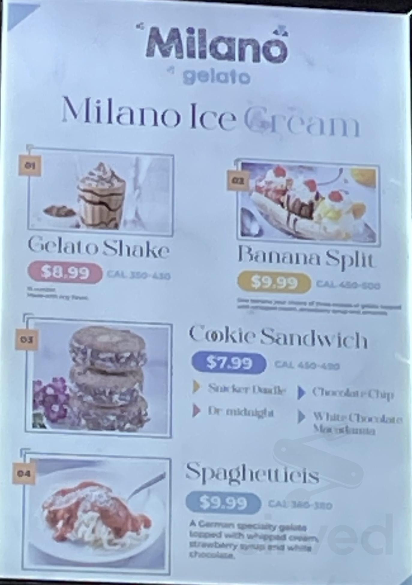 Milano Gelato Ice Cream menu in Concord, California, USA