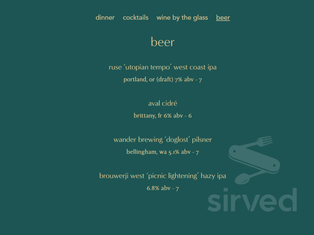 Menu - Portland OR's Quaintrelle | Sirved