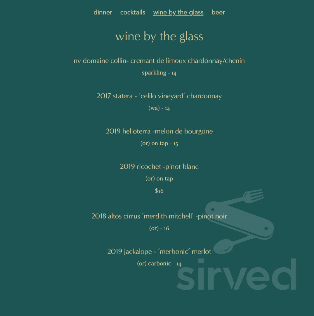 Menu - Portland OR's Quaintrelle | Sirved