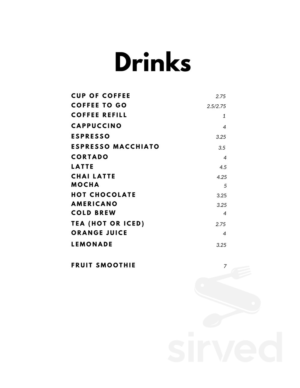 The Inkwell Bakery & Cafe menu in Bloomington, Indiana, USA