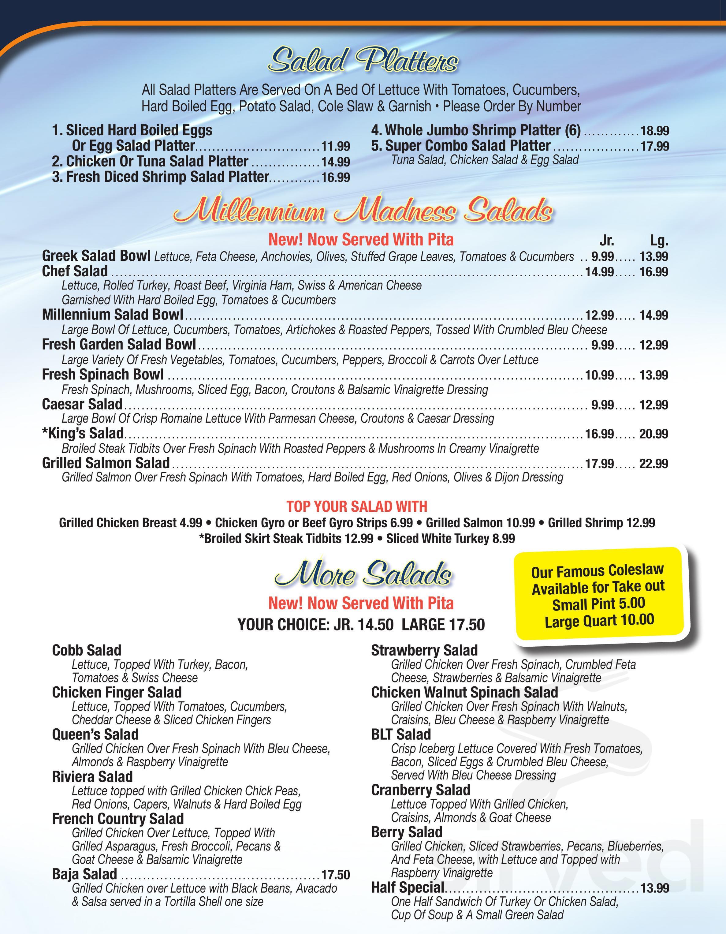 Millennium Diner menu in Smithtown, New York, USA