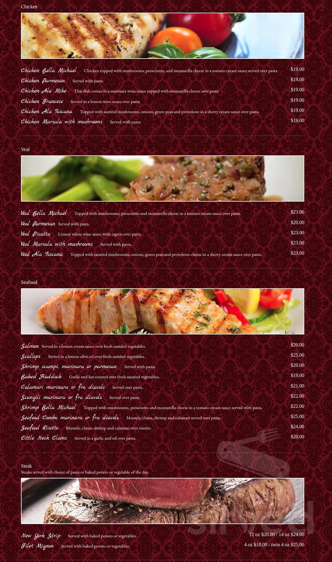 Bella Michael's Restaurant menu in Oneonta, New York, USA