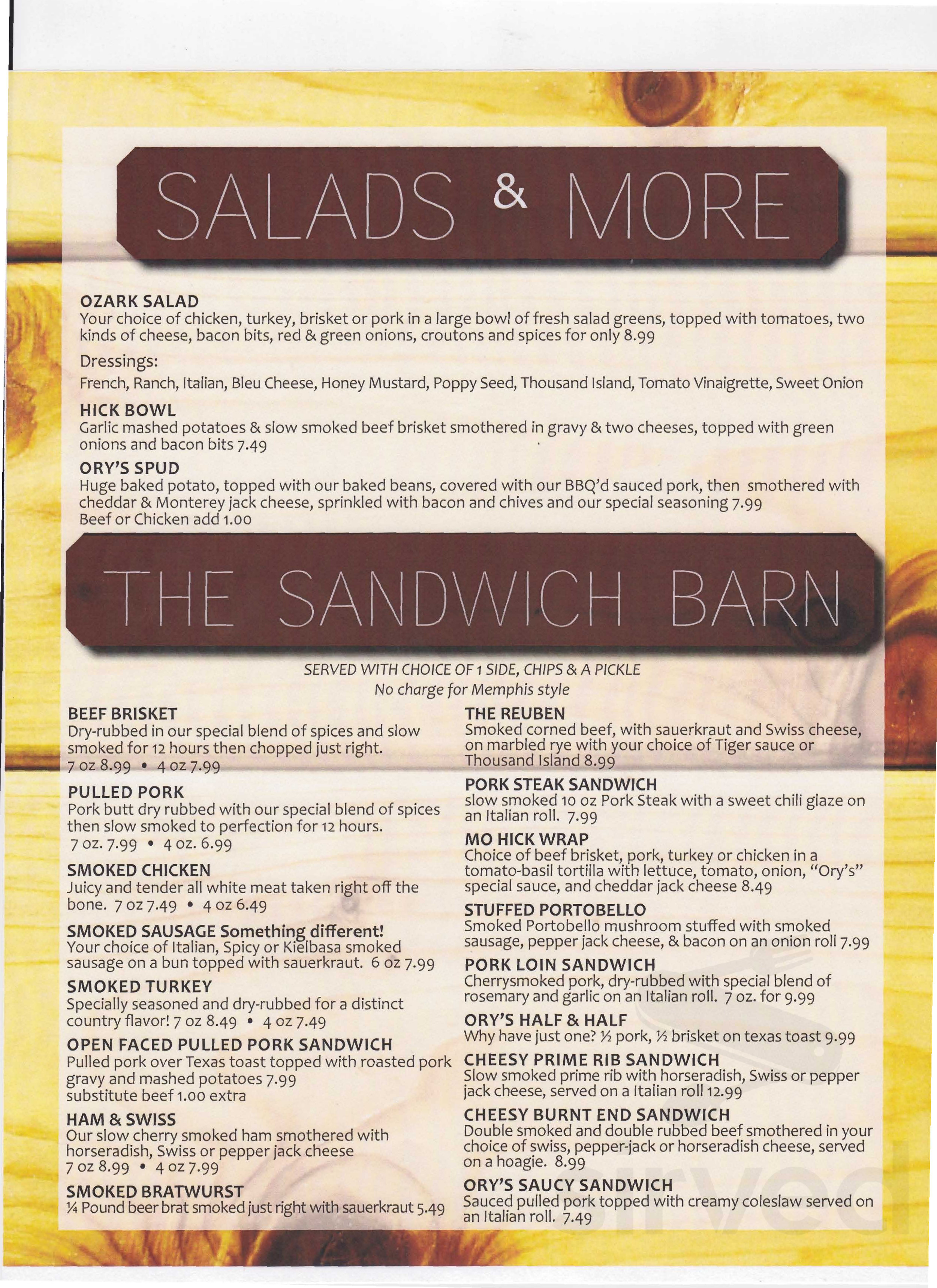 Missouri Hick Barbeque menu in Cuba, Missouri, USA