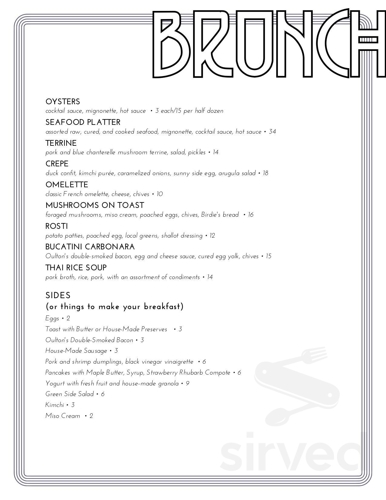 Menu for The Ostrich Club in Halifax, NS | Sirved