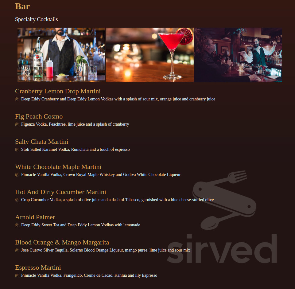 Tony D's menu in New London, Connecticut, USA