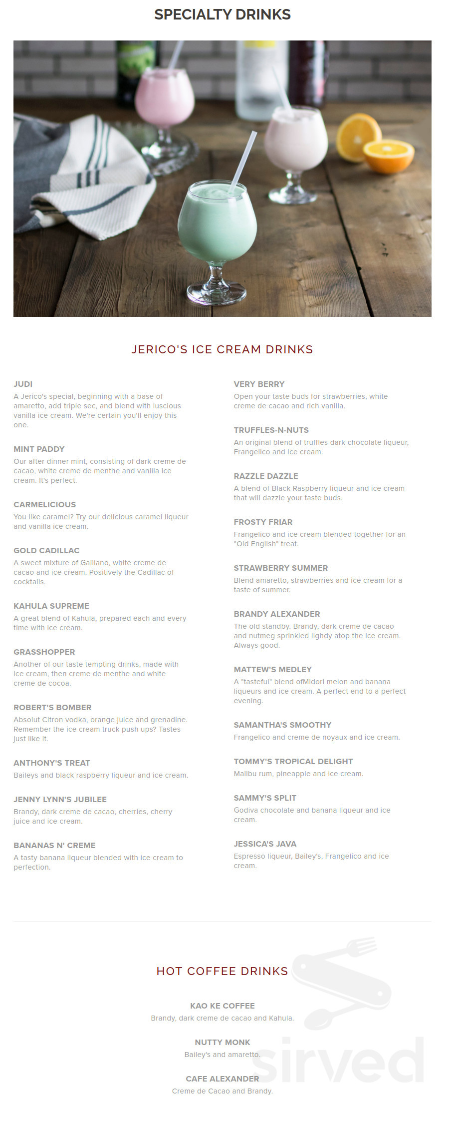 Jerico's menu in Omaha, Nebraska, USA