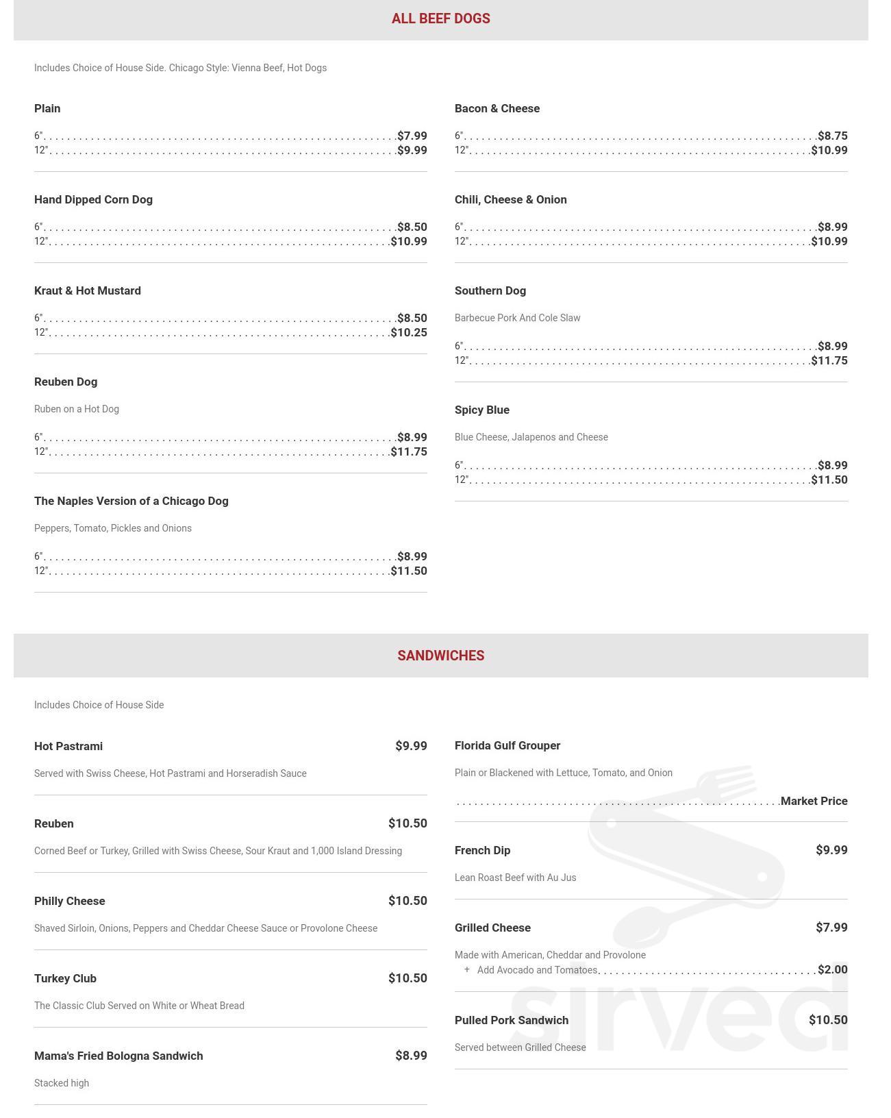 Brooks Burgers menus in Naples, Florida, United States