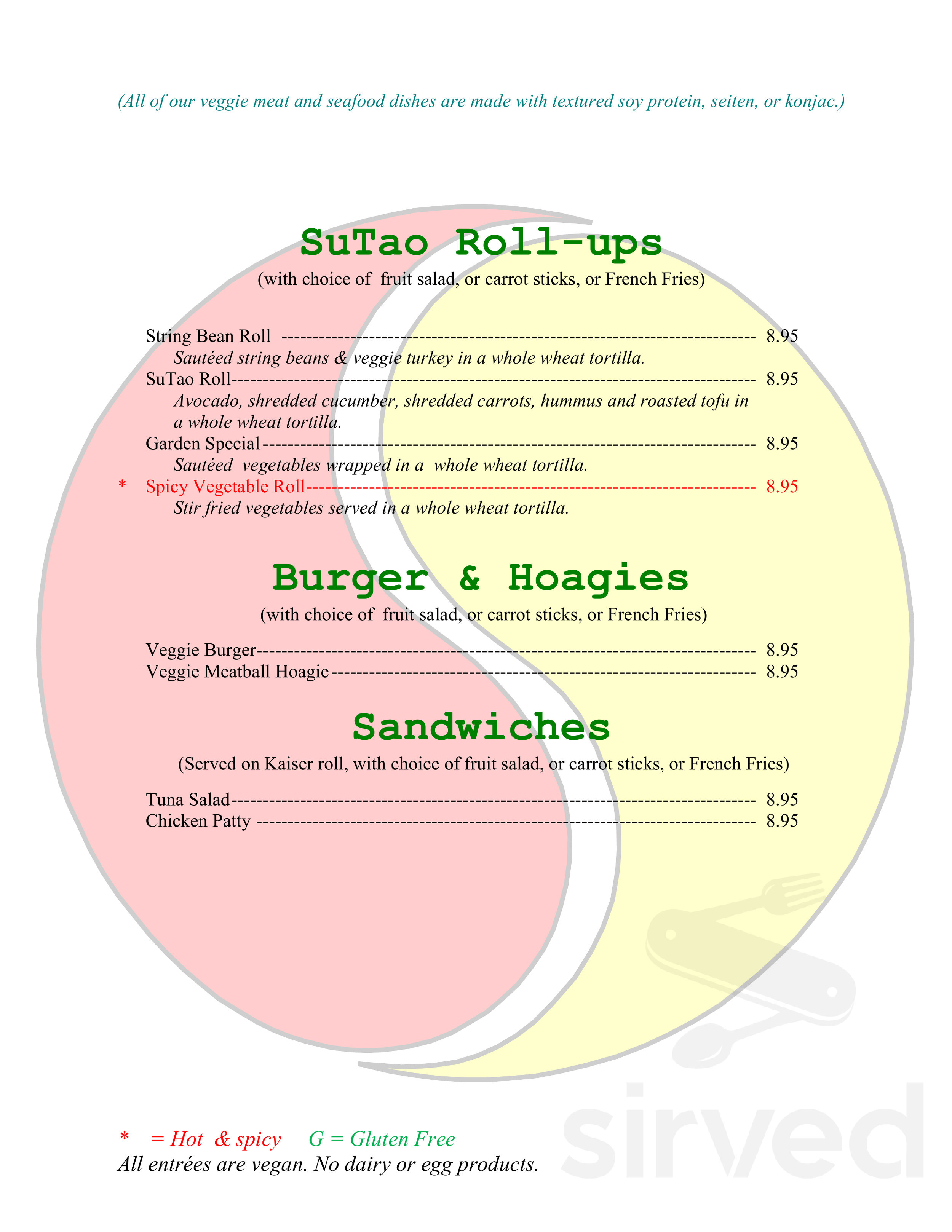 Sutao Cafe menu in Malvern, Pennsylvania, USA