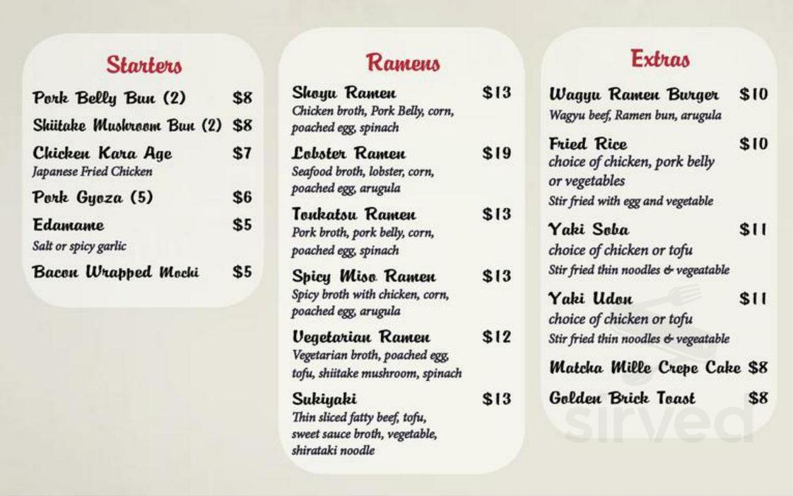 Menu - Denver CO's Corner Ramen & Poke | Sirved