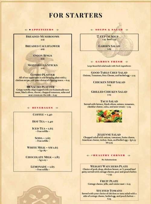 Good Table menu in Kentland, Indiana, USA