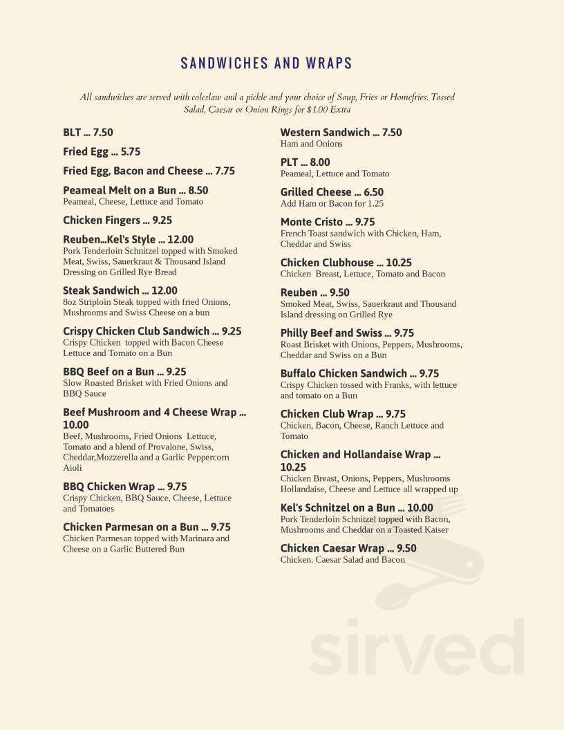 Kels Diner menu in Brantford, Ontario, Canada