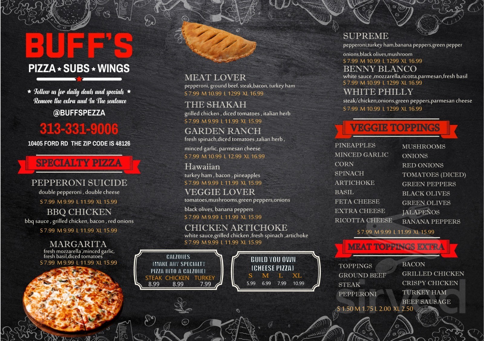 Menu - Dearborn MI's Buffs Pizza | Sirved