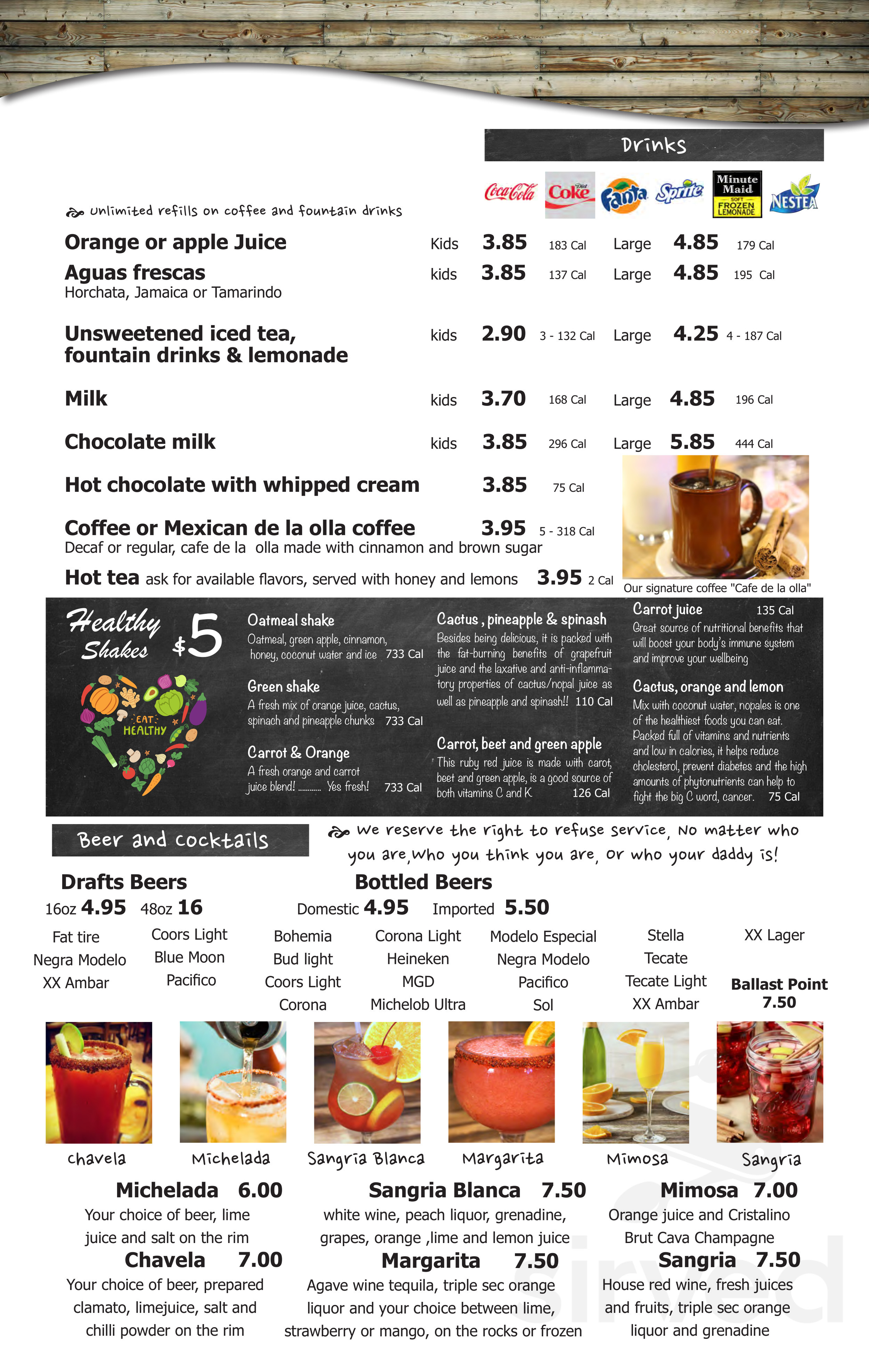 Achiote Restaurant menu in San Diego, California, USA