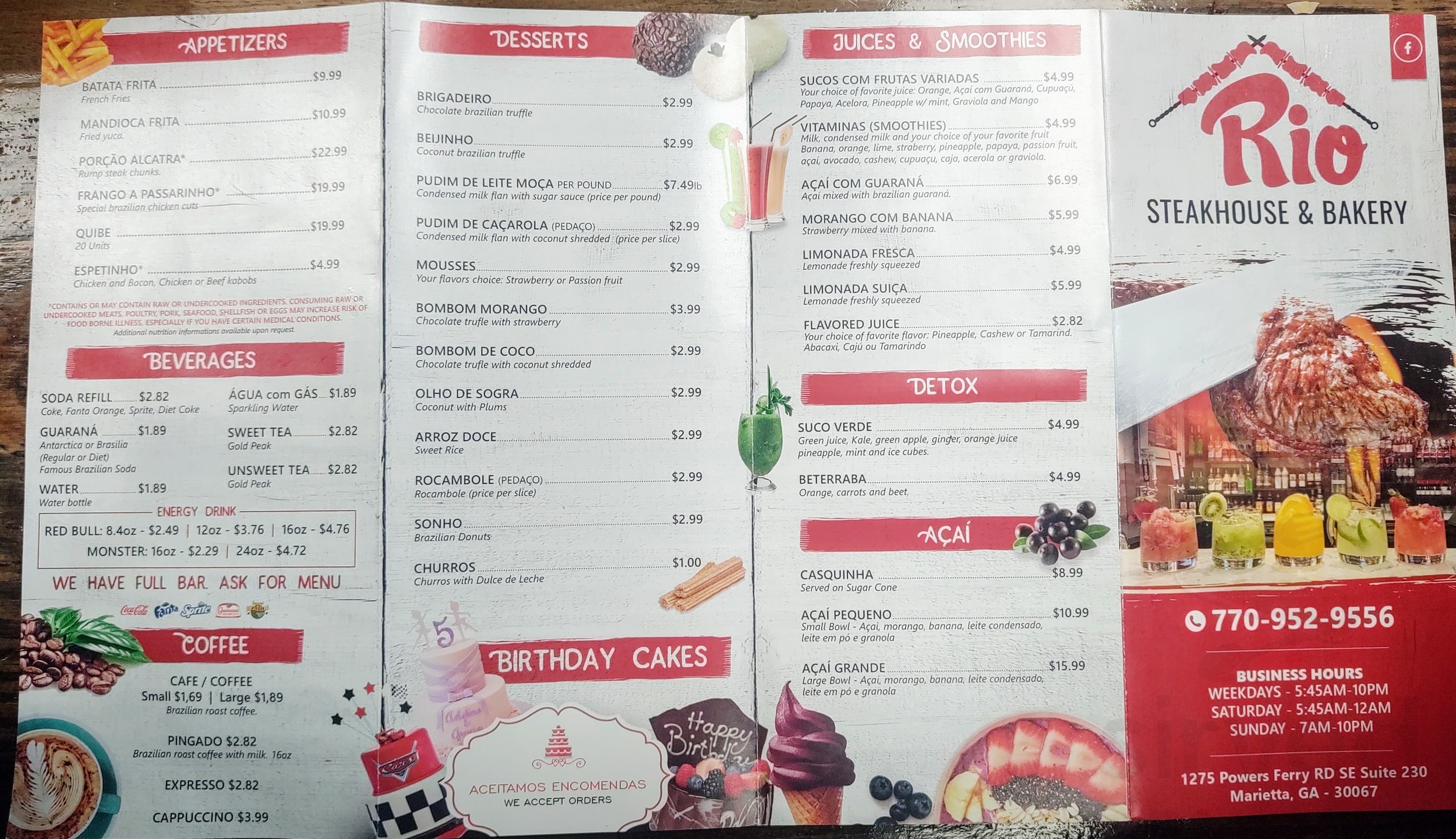 Rio Steakhouse and Bakery menu in Marietta, Georgia, USA