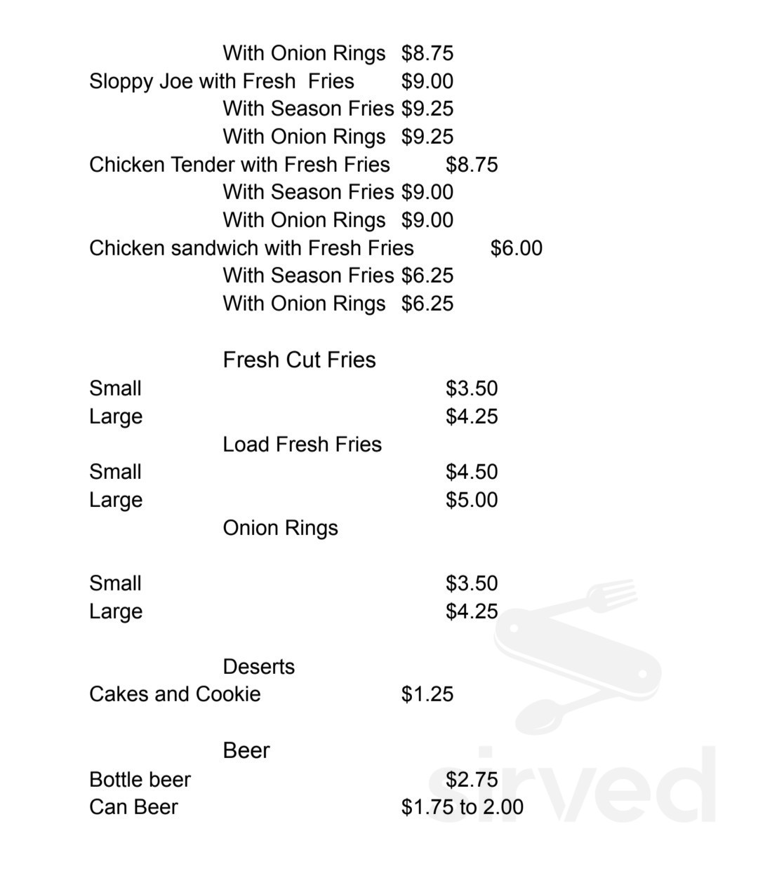 Big Dogs Bar menu in Wellsburg, West Virginia, USA