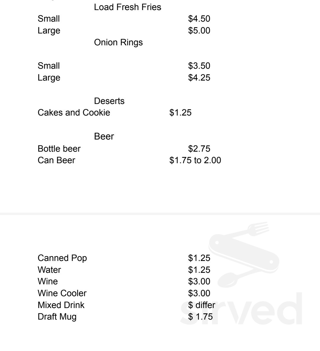 Big Dogs Bar menu in Wellsburg, West Virginia, USA