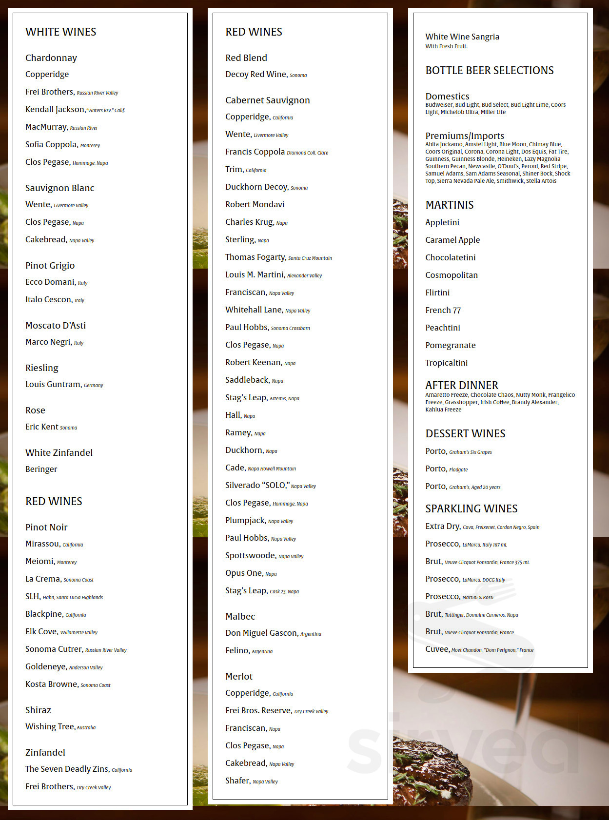 Menu for Tico's Steakhouse in Ridgeland, MS | Sirved