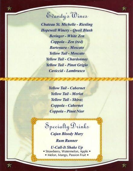 Evandy's Boatel menu in Naples, Illinois, USA