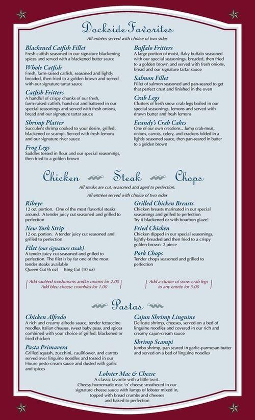 Evandy's Boatel menu in Naples, Illinois, USA