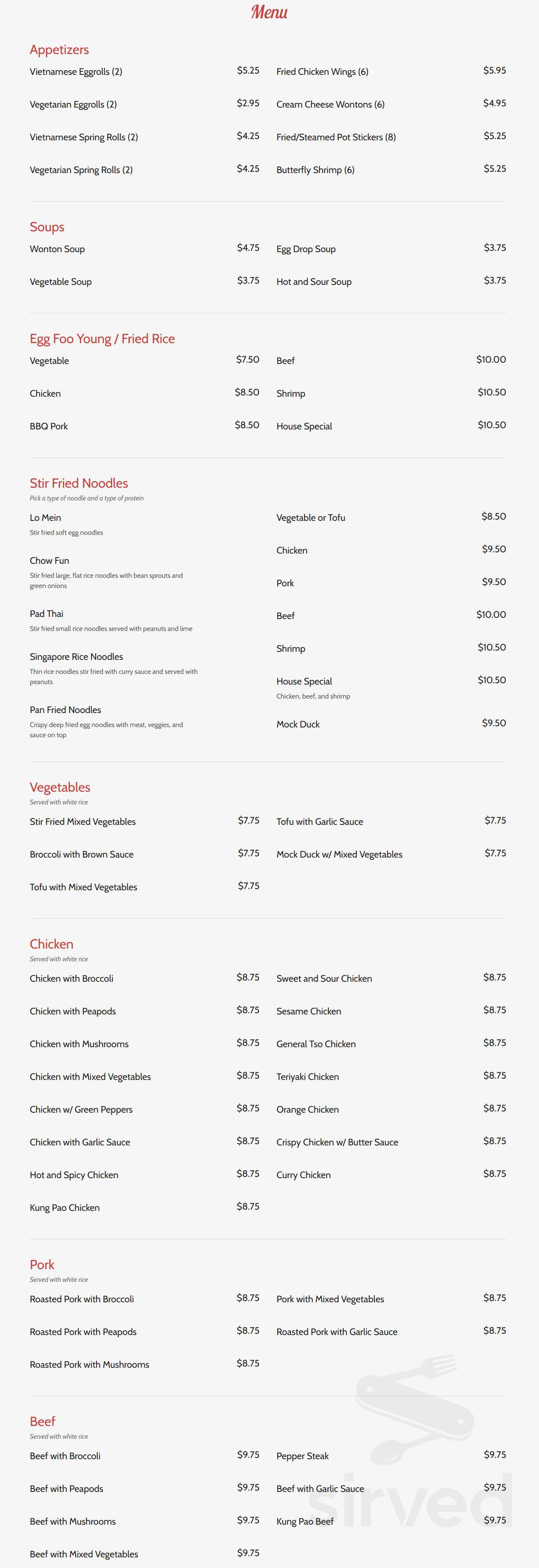 Simplee Pho menu in Apple Valley, Minnesota, USA