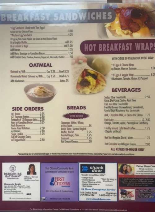 Esther's Restaurant menu in Fredericksburg, Pennsylvania, USA