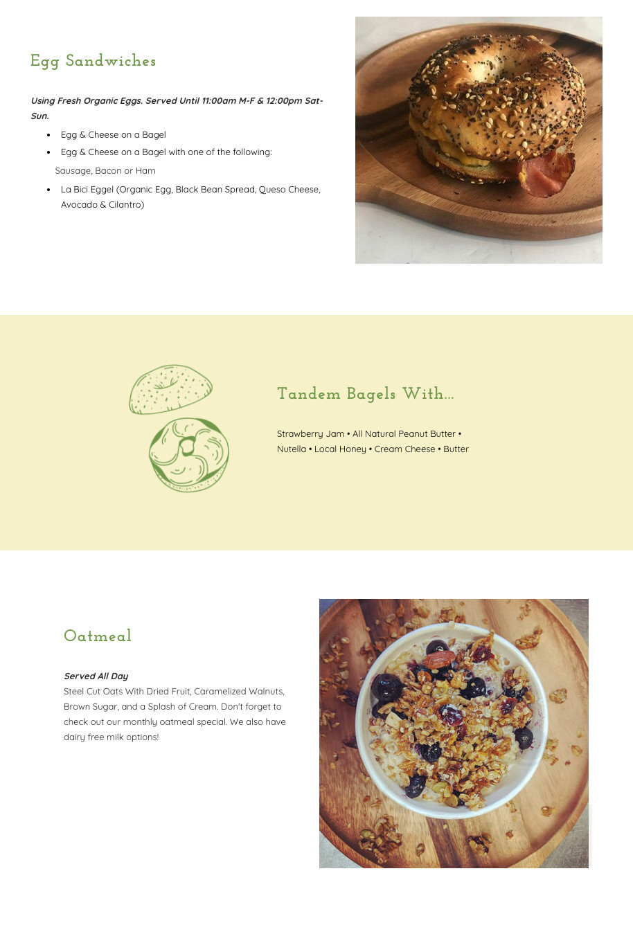 Tandem Bagels menu in Mankato, Minnesota, USA