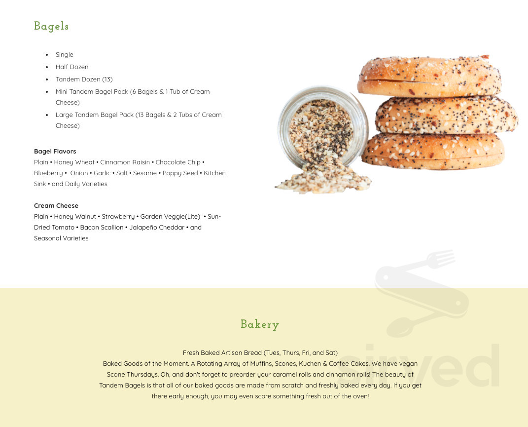 Tandem Bagels menu in Mankato, Minnesota, USA
