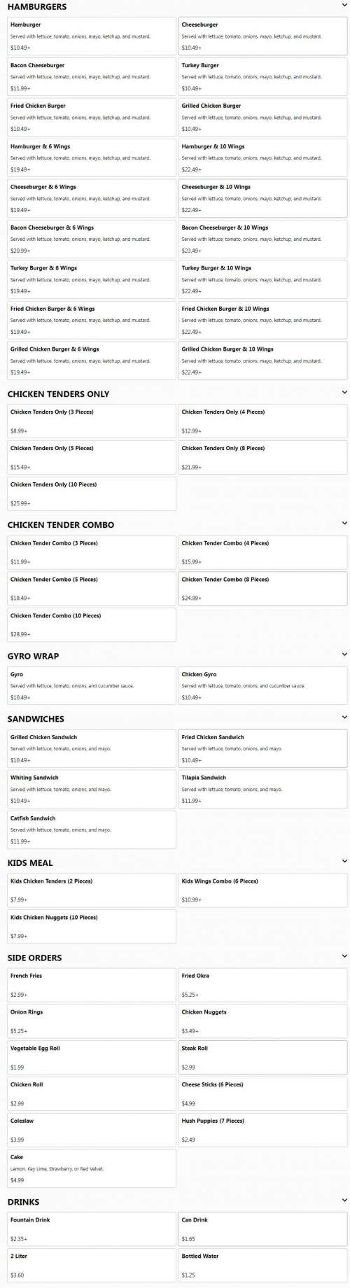 A1 Wings menu in Lilburn, Georgia, USA