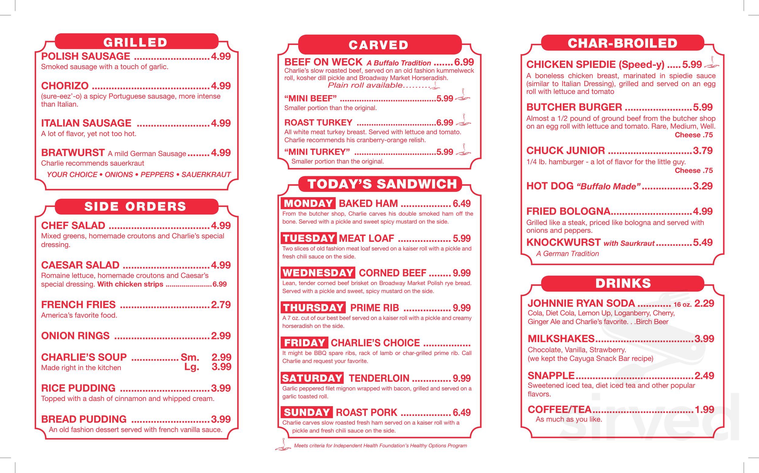 Charlie The Butcher's Carvery menus in Buffalo, New York, United States