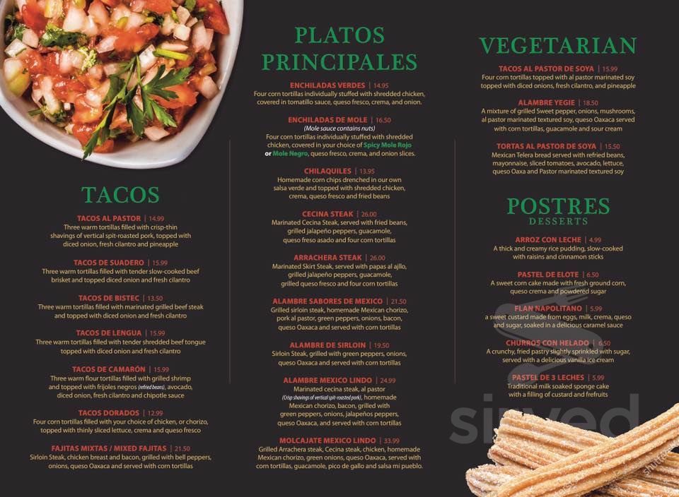 Menu for Mexico Lindo Tacos & Grill in Sherwood Park, AB | Sirved