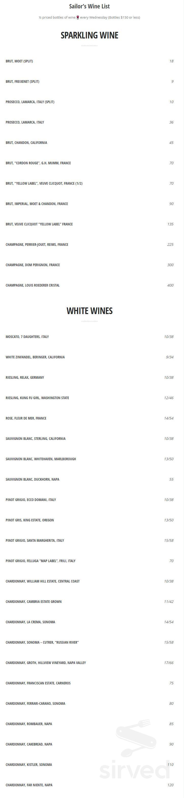 Sailor's Return menu in Stuart, Florida, USA