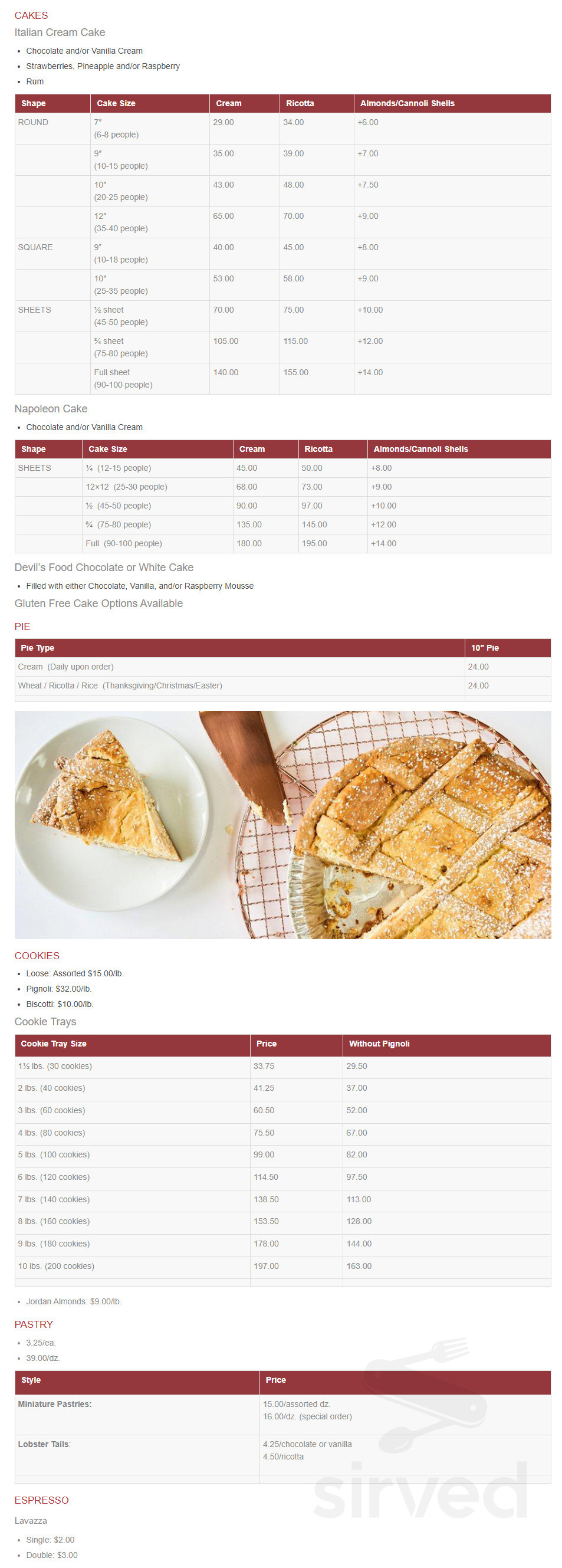 Menu for Lucibello's Italian Pastry Shop in New Haven, CT | Sirved