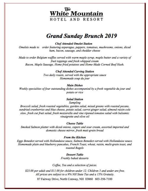Ledges Restaurant at The White Mountain Hotel menu in North Conway, New ...