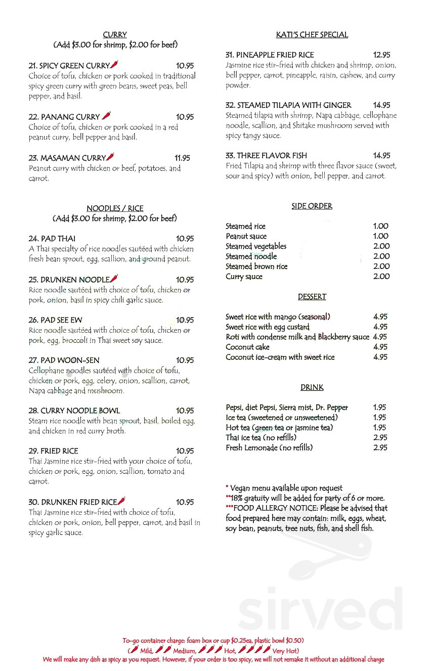 Menu - Gadsden AL's Kati Thai Cuisine | Sirved