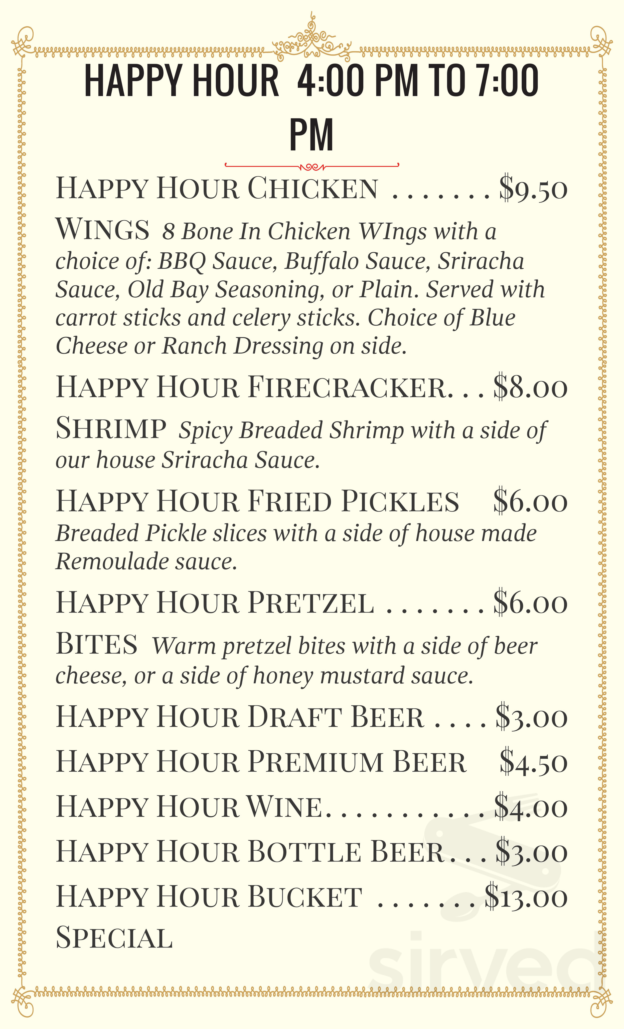 Montclair Country Club menu in Montclair, Virginia, USA