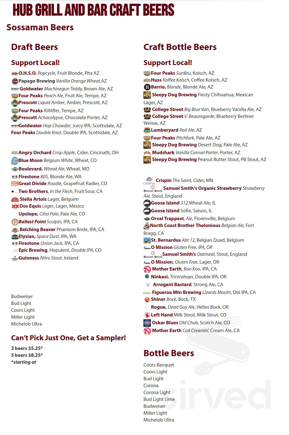 Menu for The HUB Grill and Bar - Mesa, AZ | Sirved