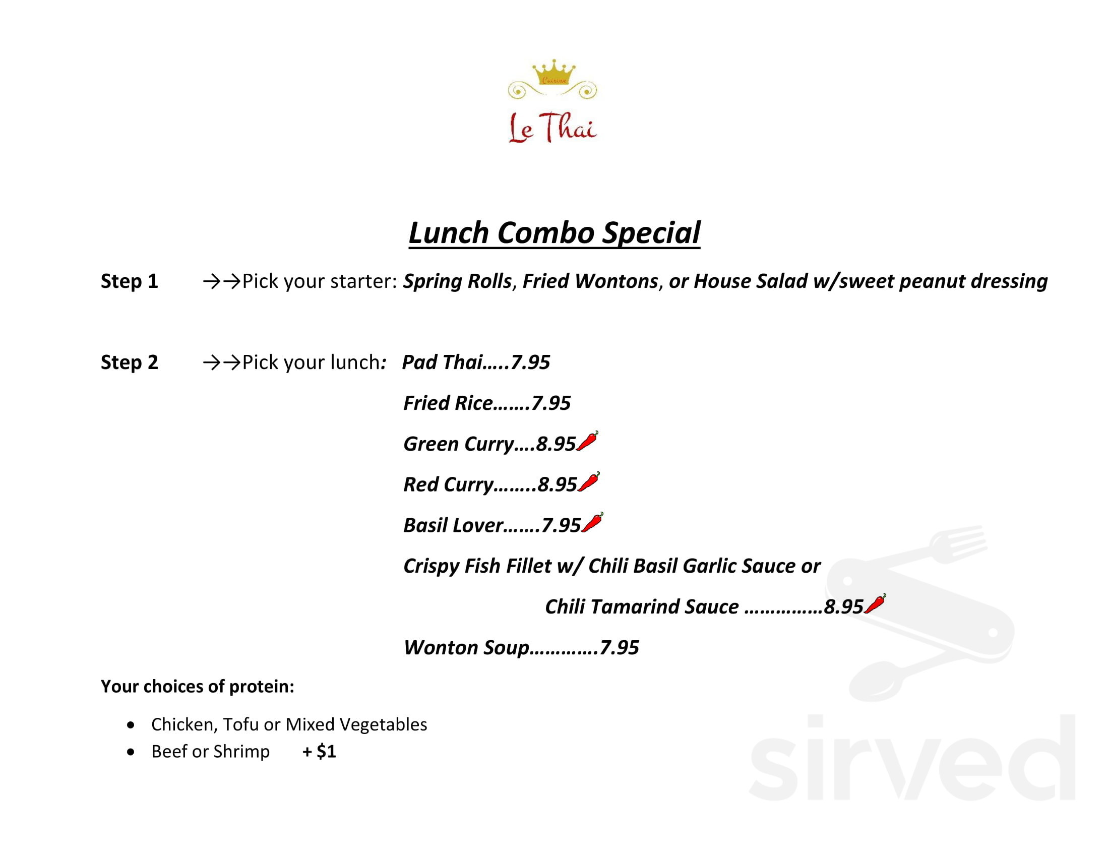 Menu - Lorton VA's Le Thai Cuisine | Sirved