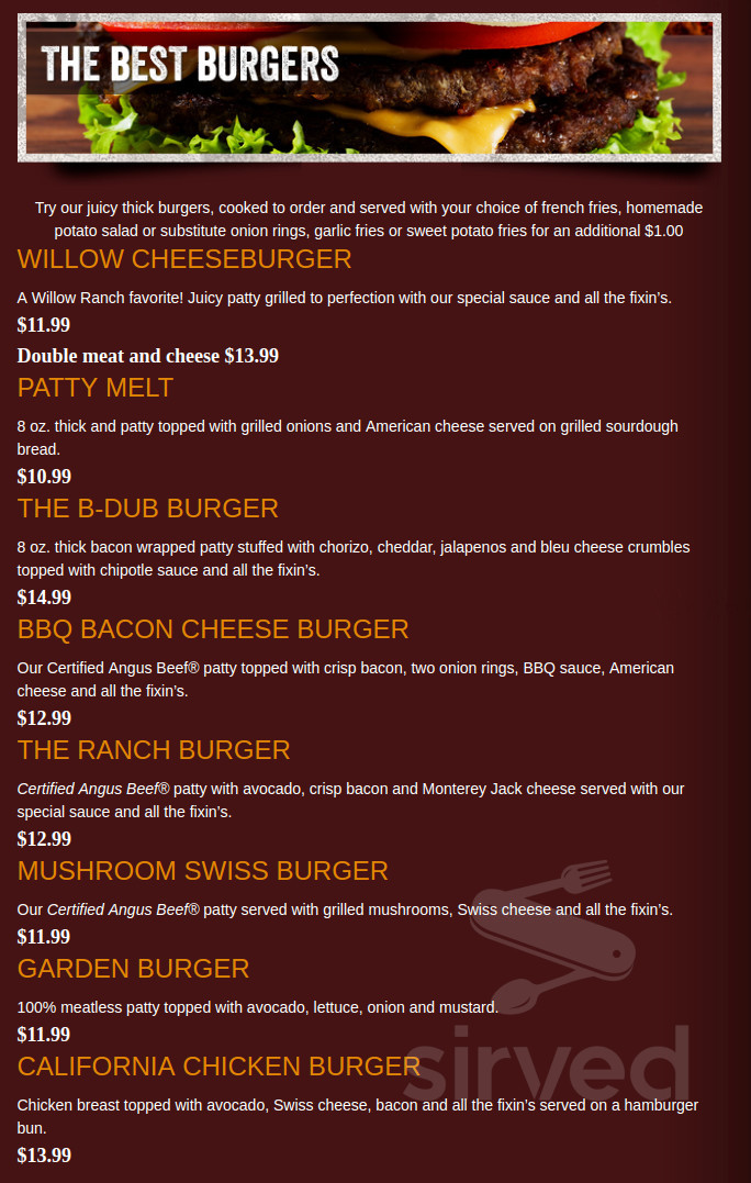 Menu - Buttonwillow CA's Willow Ranch Restaurant | Sirved